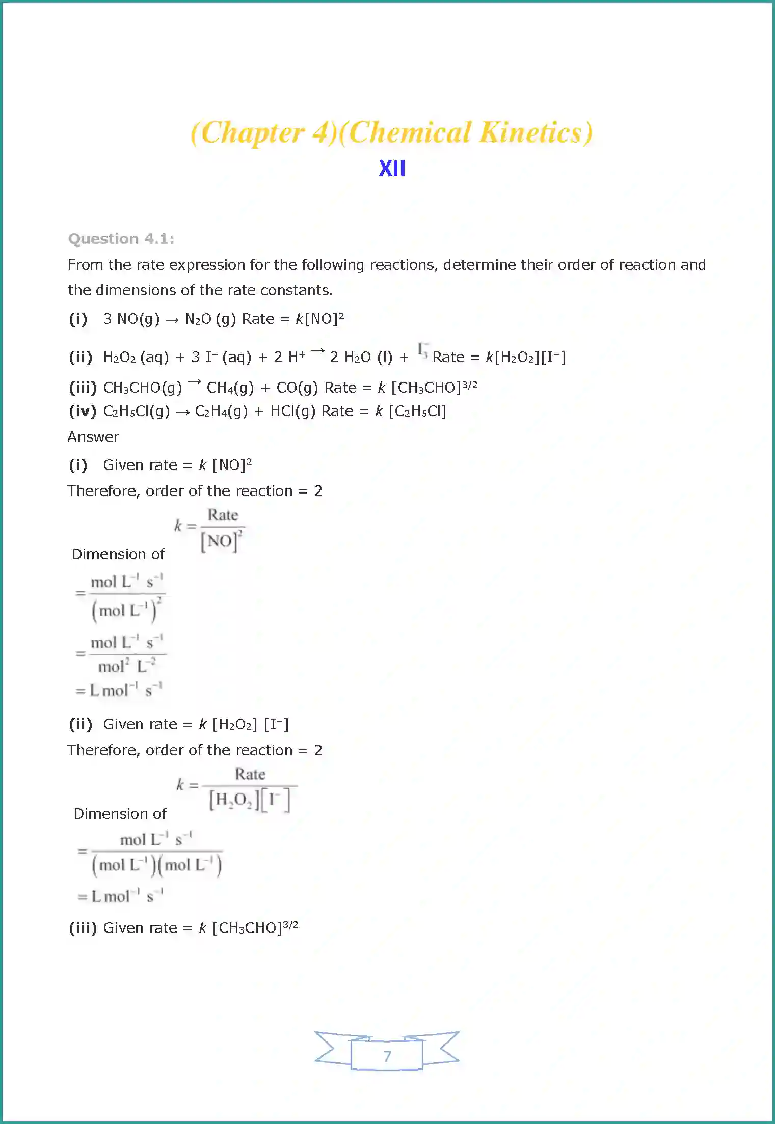Class 12 Chemistry Chemical Kinetics Solution