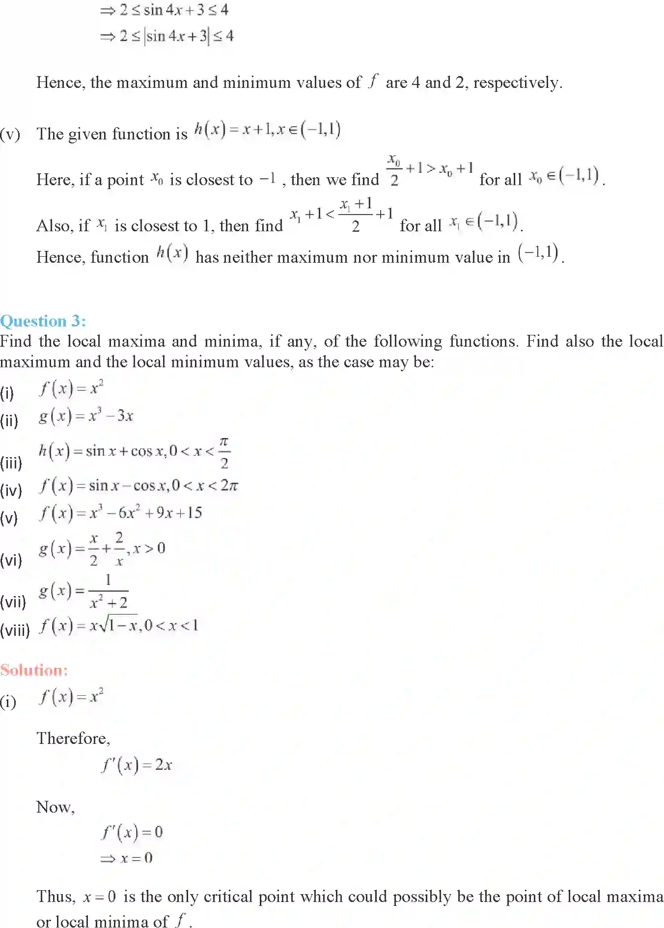 Class 12 Maths Applications of Derivatives Solution
