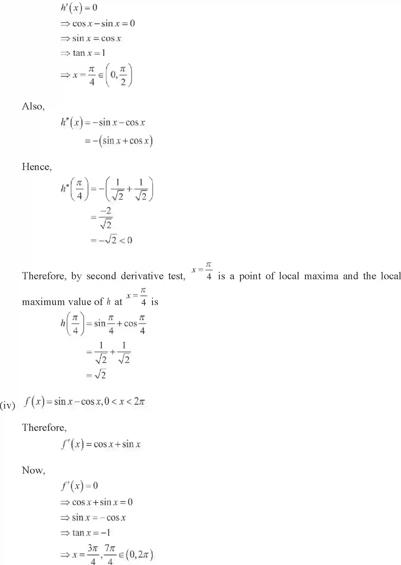 Class 12 Maths Applications of Derivatives Solution