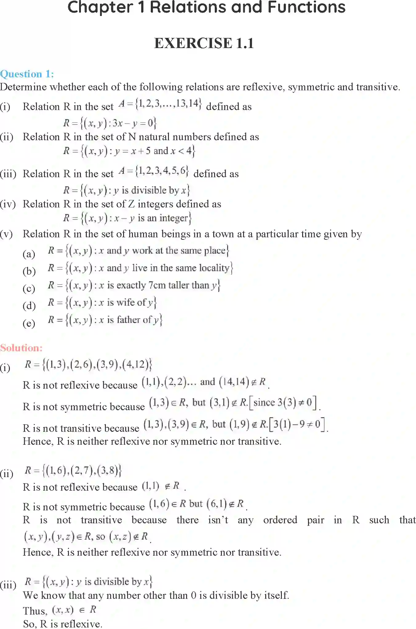 Class 12 Maths Relations and Functions Solution