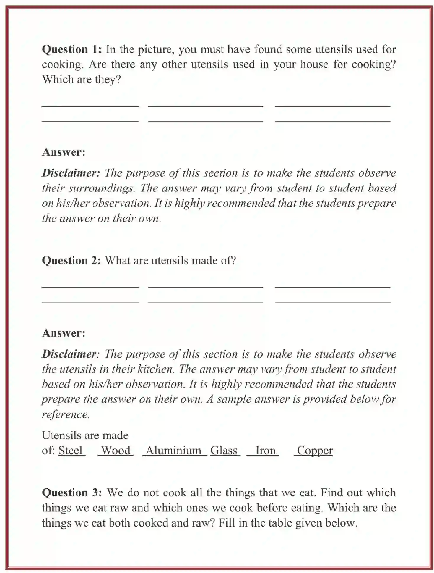 Class 3 Looking Around (EVS) Chapter 10 What is Cooking Solution