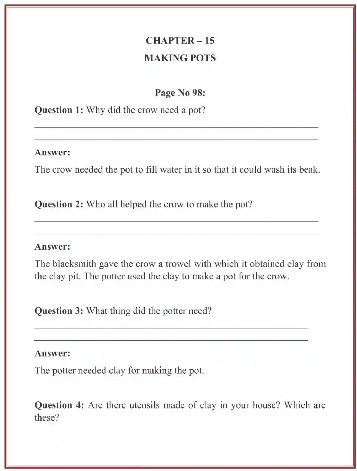 Class 3 Looking Around (EVS) Chapter 15 Making Pots Solution