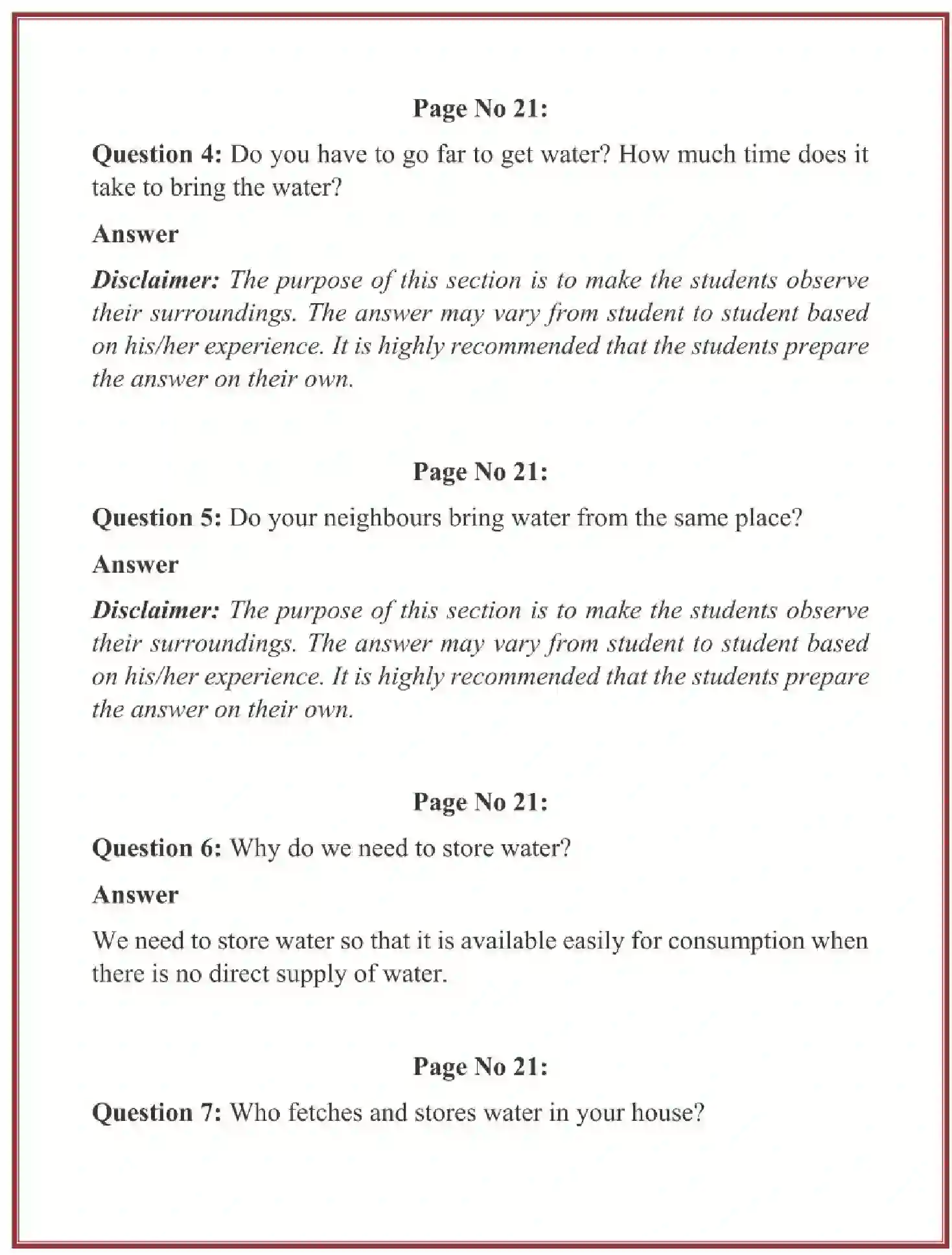 Class 3 Looking Around (EVS) Chapter 3 Water O’ Water Solution