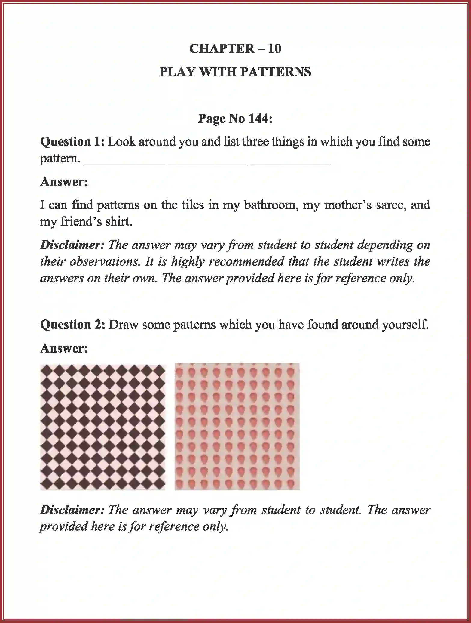 Class 3 Maths Chapter 10 Play With Patterns Solution