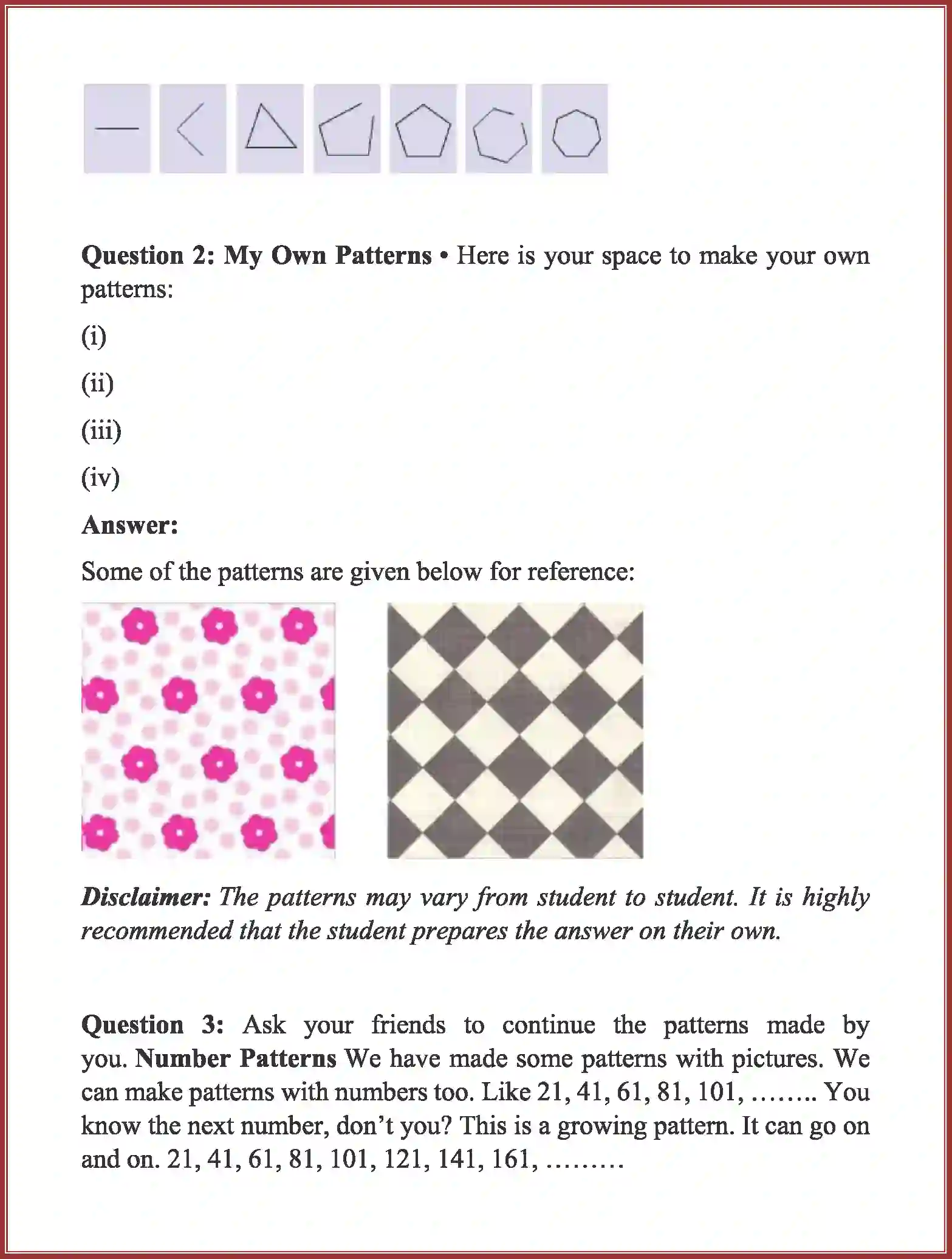 Class 3 Maths Chapter 10 Play With Patterns Solution
