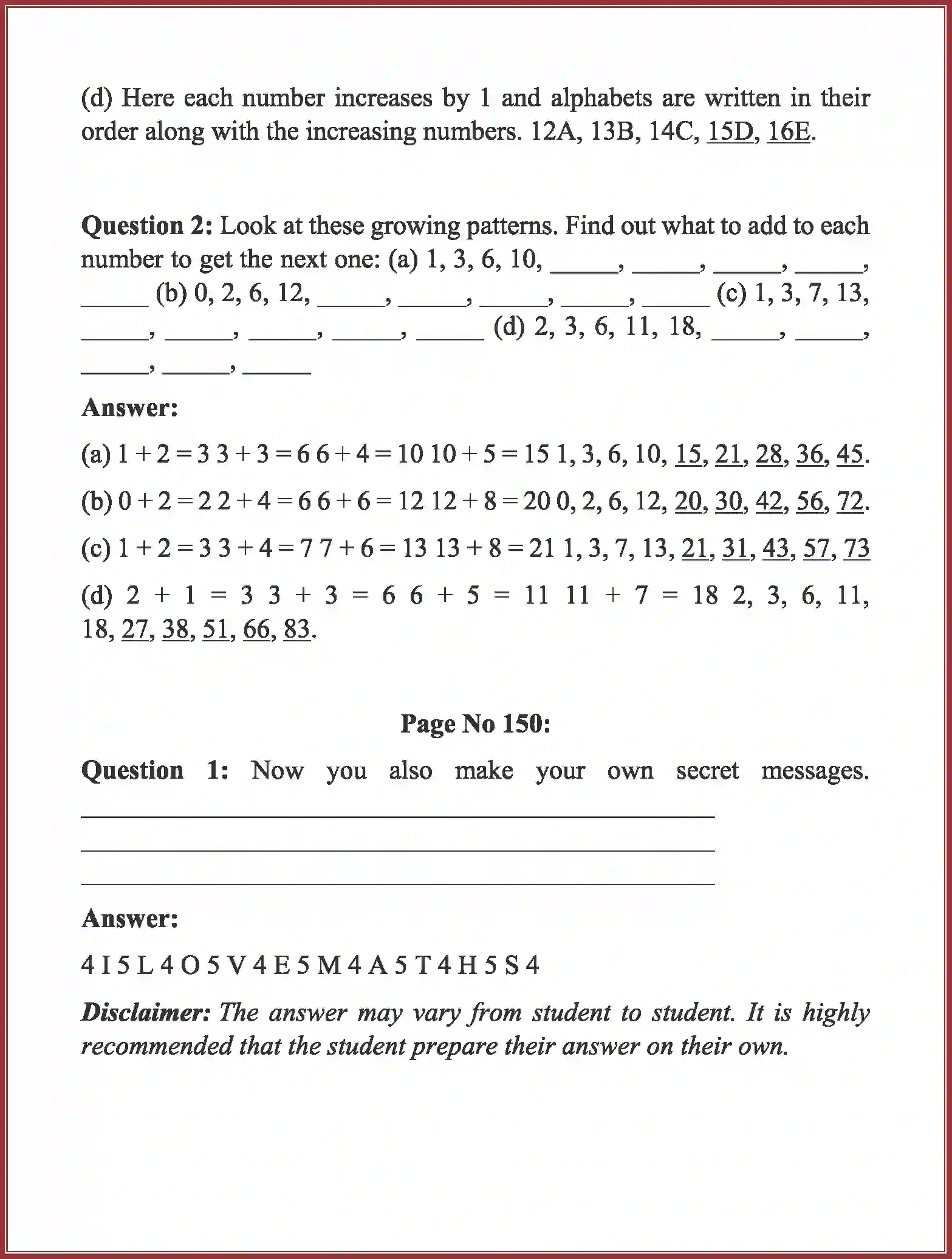 Class 3 Maths Chapter 10 Play With Patterns Solution