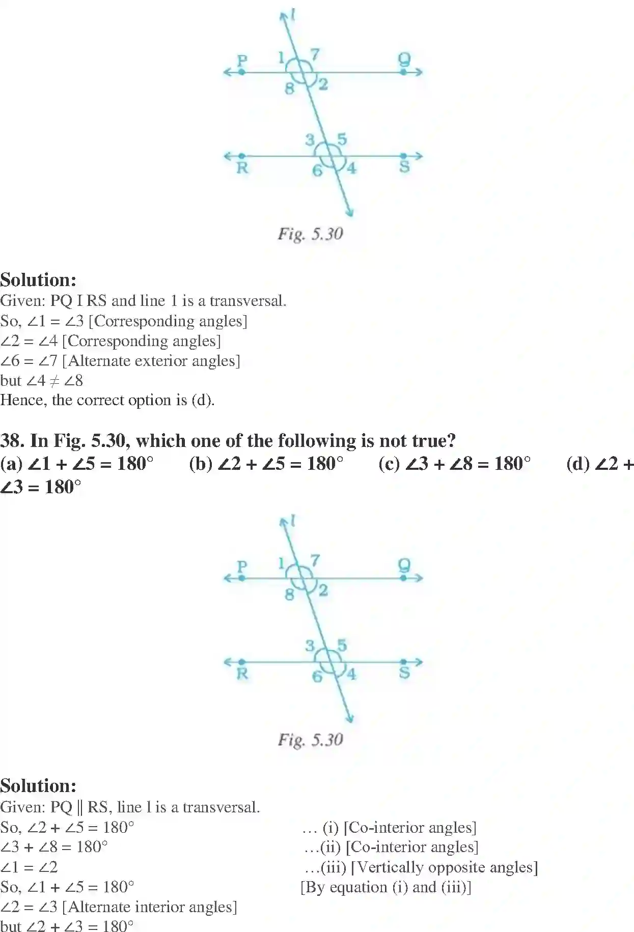Class 7 Maths Exemplar Lines and Angles Exemplar Solution