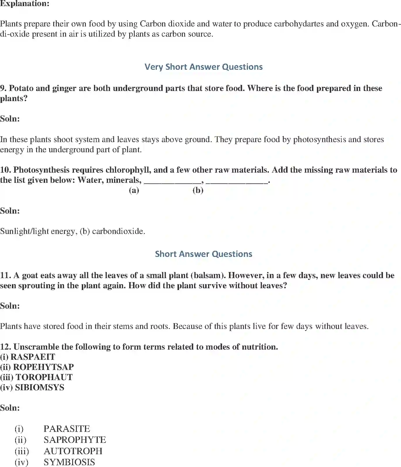 Class 7 Science Exemplar Nutrition in Plants Exemplar Solution