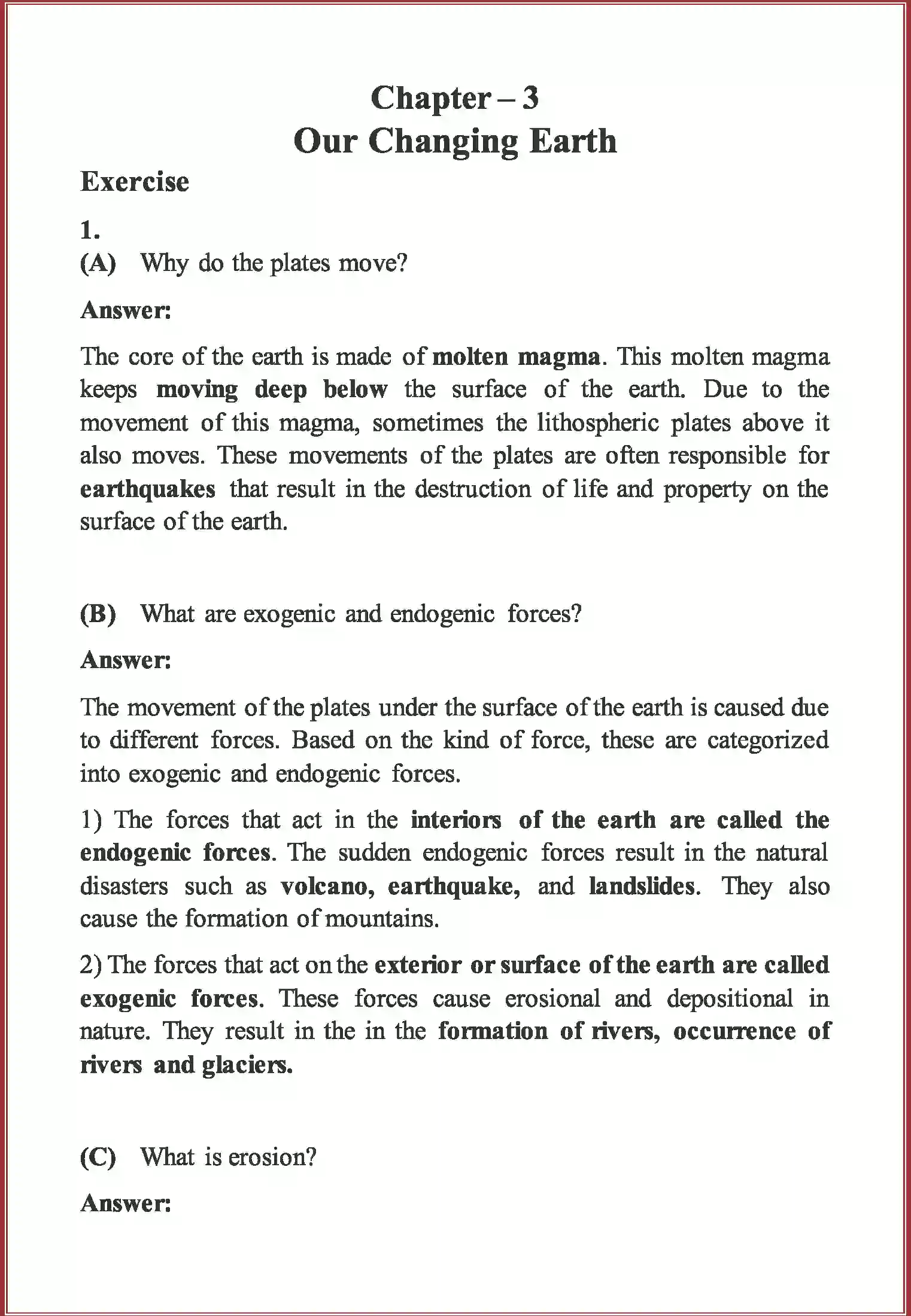 Class 7 Social Science Our Environment Chapter 3 Our Changing Earth ...