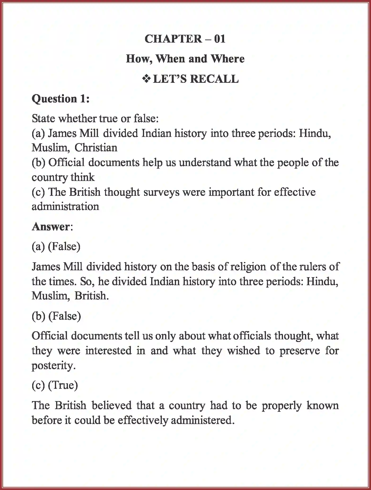 Class 8 History Our Pasts – III Chapter 1 How, When and Where Solution