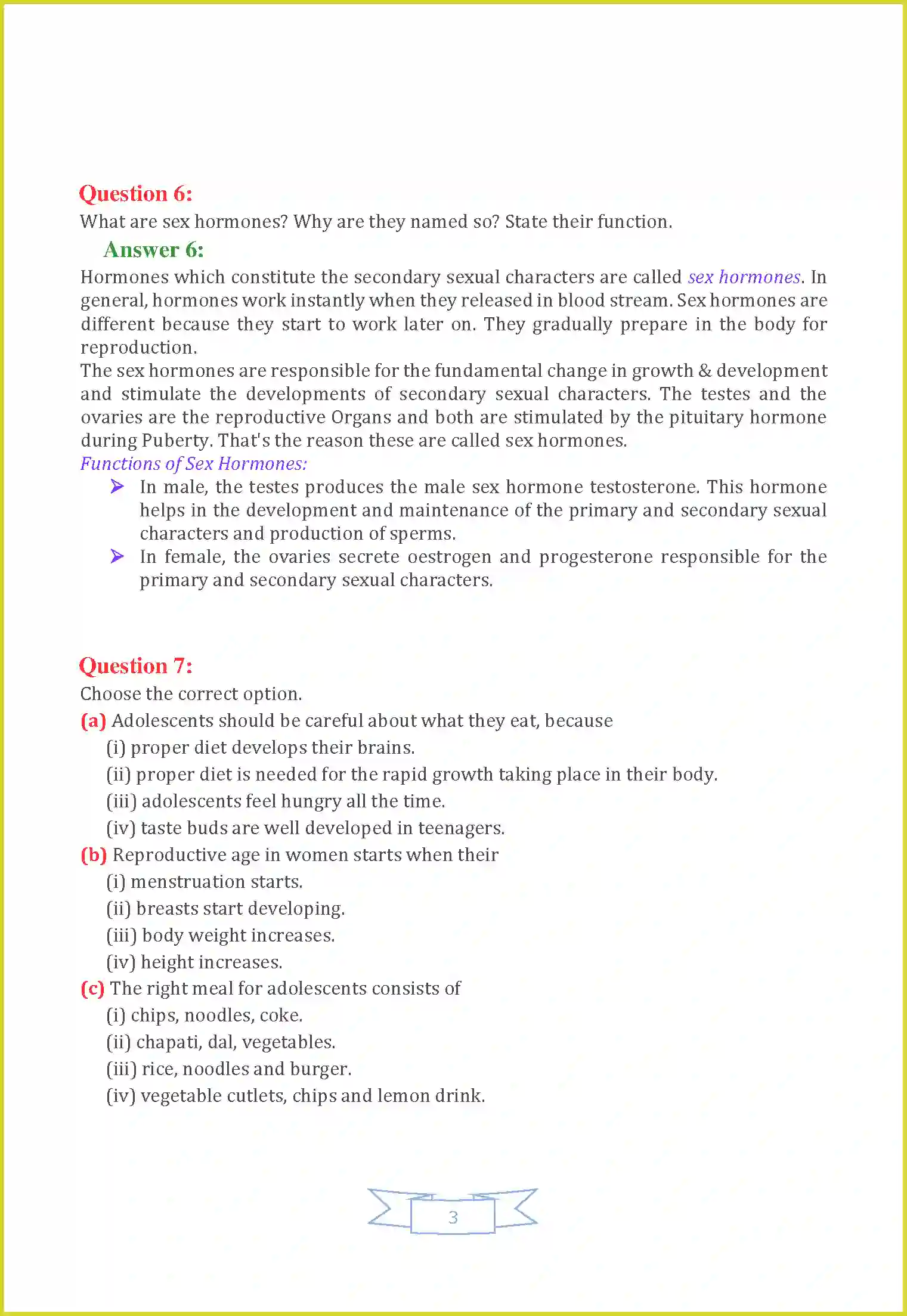 Class 8 Science Chapter 10 Reaching the Age of Adolescence Solution
