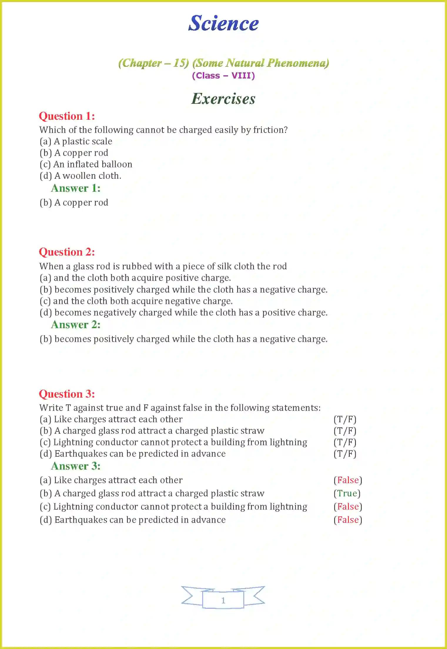 Class 8 Science Chapter 15 Some Natural Phenomena Solution